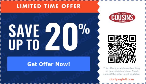 Cousins Subs Coupons - $5 Off Coupon Code May 2026